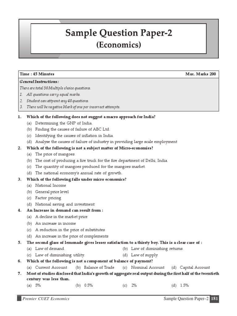 MCQ Economics Sample Paper | PDF | Government Budget Balance | Fiscal ...