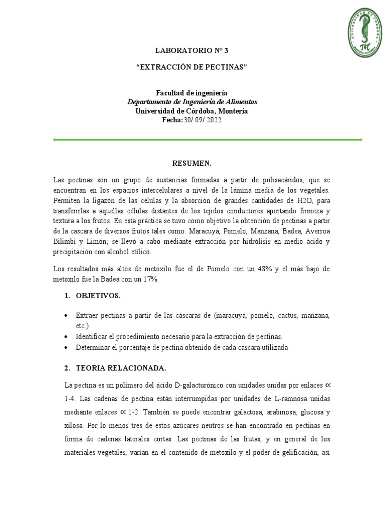 Extracción de Pectinas de Frutas | PDF | Solubilidad | Agua