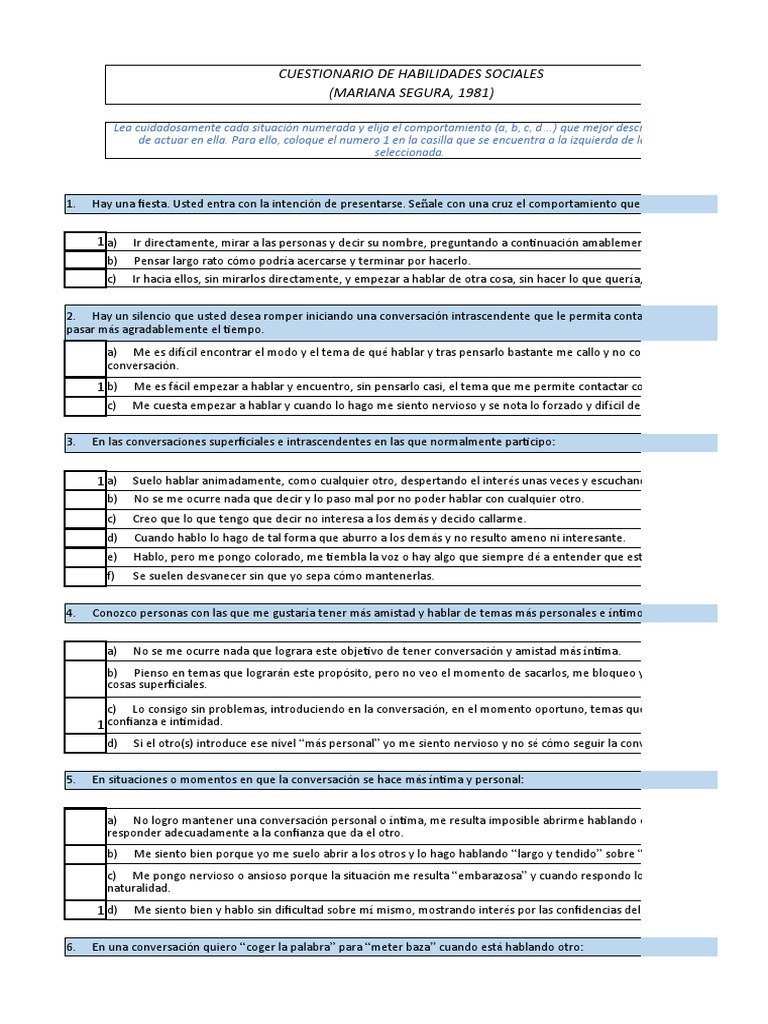 HHSS CUESTIONARIO Autoevaluado | PDF | Cuestionario