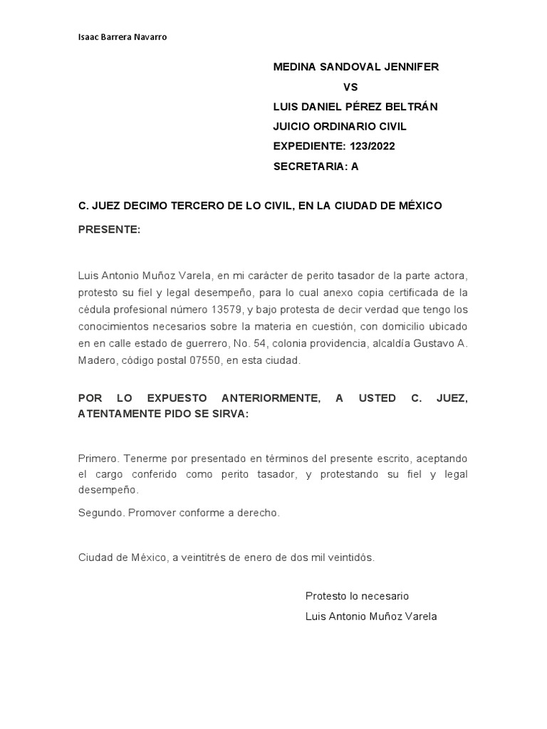 Aceptación de Cargo como Perito Tasador | PDF