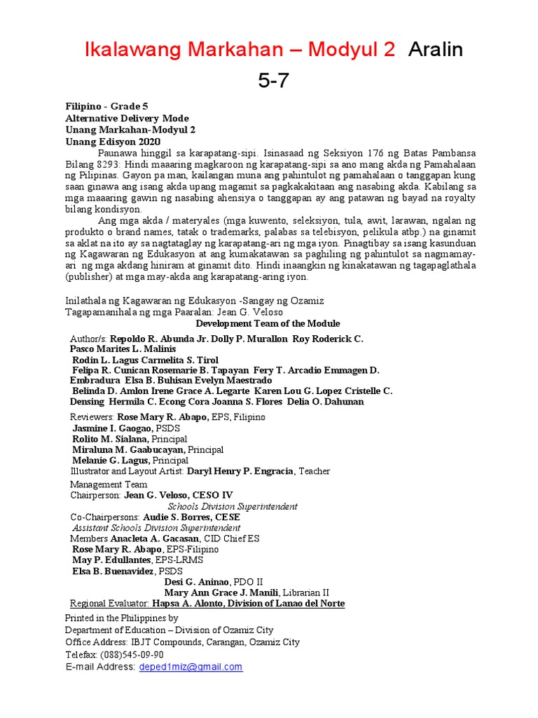 Fil5 Q2 Mod2 Aralin5-7 Version3 | PDF