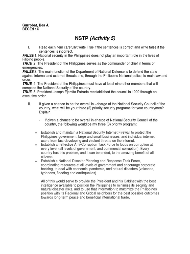 NSTP National Security in The Philippines | PDF | Philippines ...