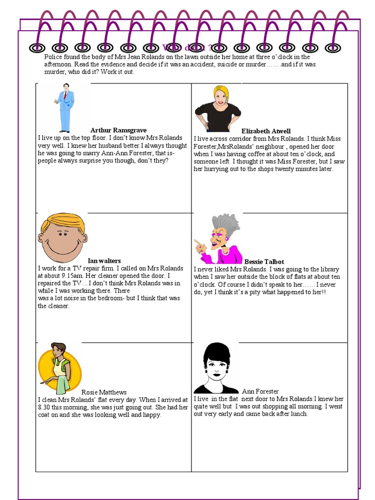 Who Did It Murder Investigation Reading Reading Comprehension Exercises ...