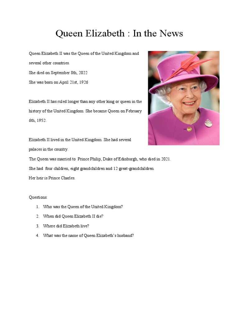In The News The Queen Reading Comprehension Exercises - 144902 | PDF ...