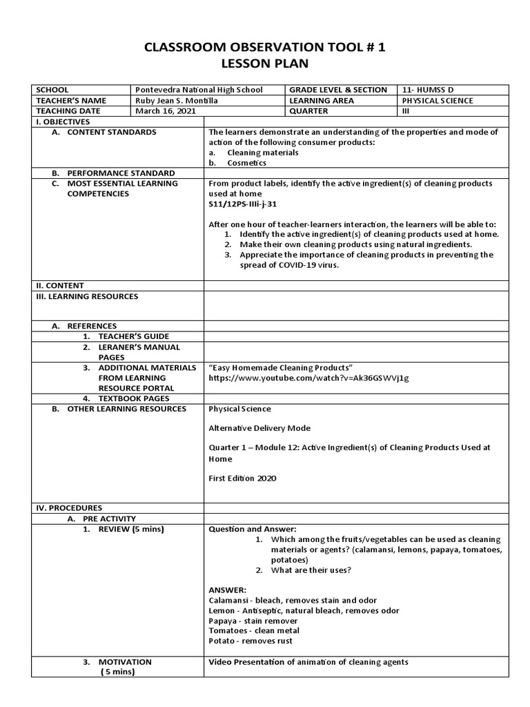 Cot 1 Active Ingredients of Cleaning Products | PDF