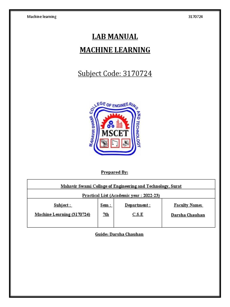 ML Lab Manual Sem-7 | PDF | Machine Learning | Statistics
