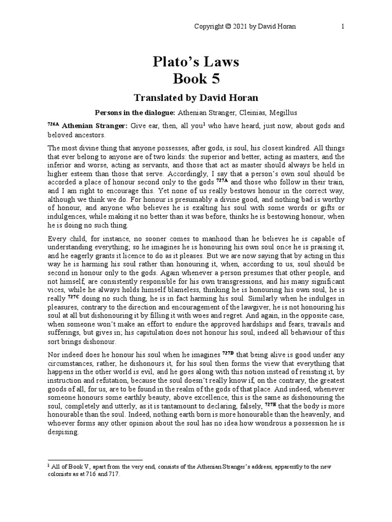 Plato Laws Book 5 | PDF | Pleasure | Money