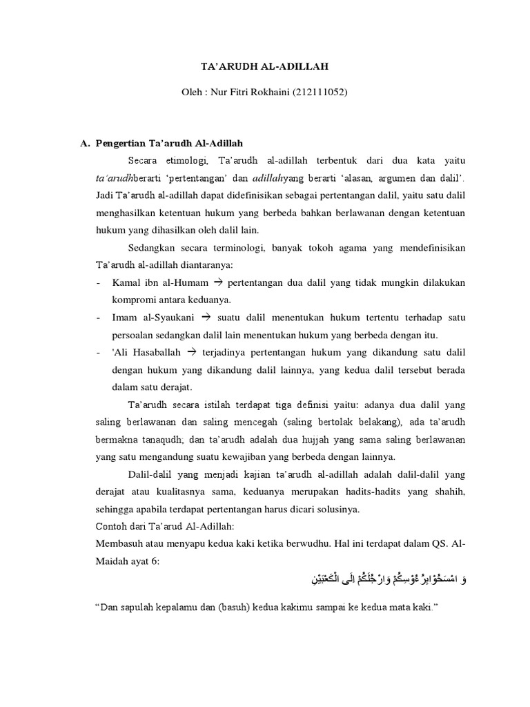 Contoh Ta'arudh Al-Adillah dalam Hukum | PDF