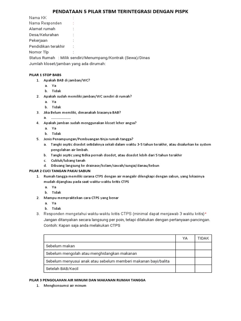 Pendataan 5 Pilar STBM Terintegrasi Dengan Pispk | PDF