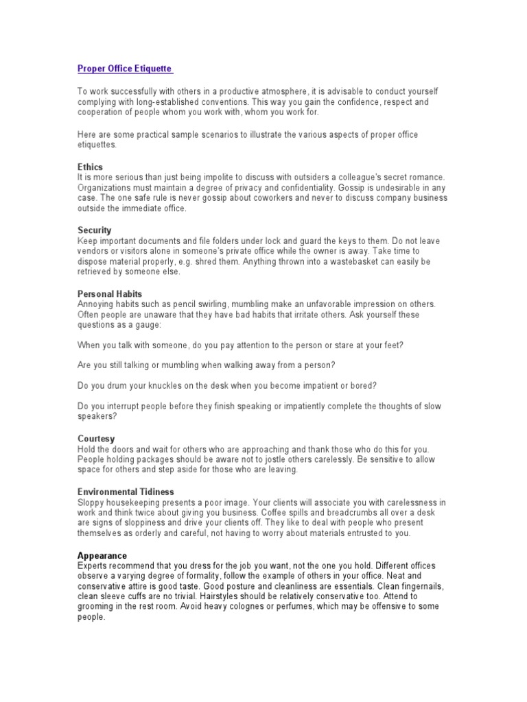 Proper Office Etiquette 100 | PDF