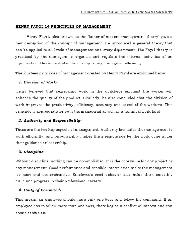Henry Fayol 14 Principles of Management | PDF | Employment | Cognitive ... Henry Fayol 14 Principles of Management | PDF | Employment | Cognitive ...