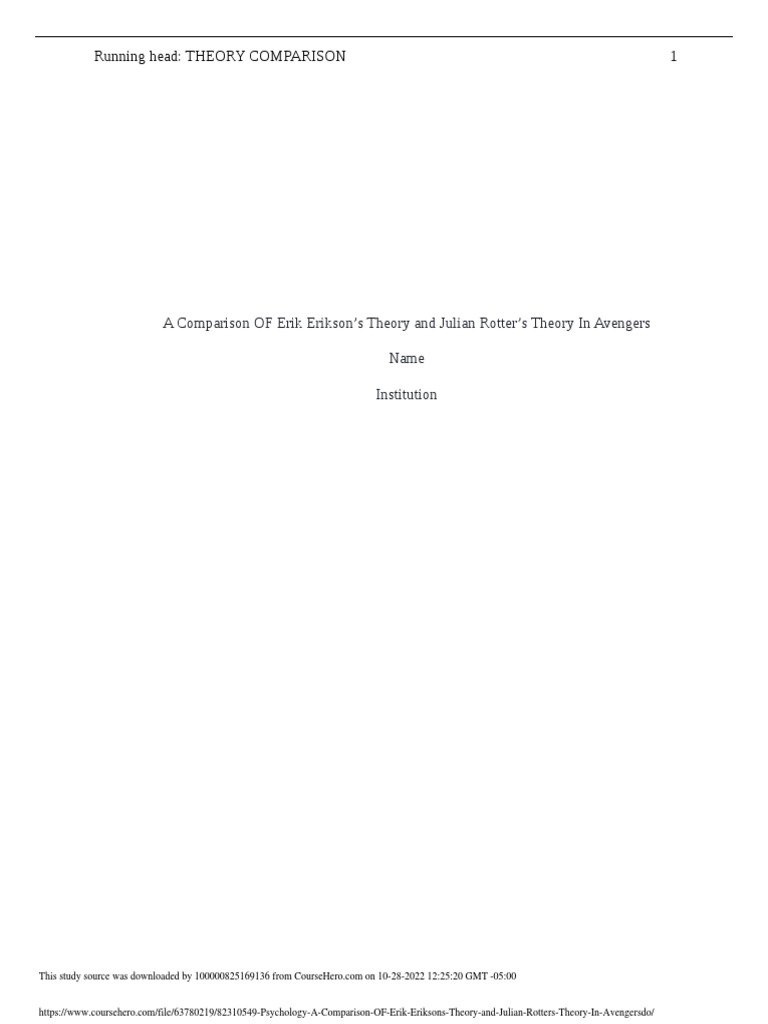 Psychology A Comparison of Erik Erikson S Theory and Julian Rotter S ...