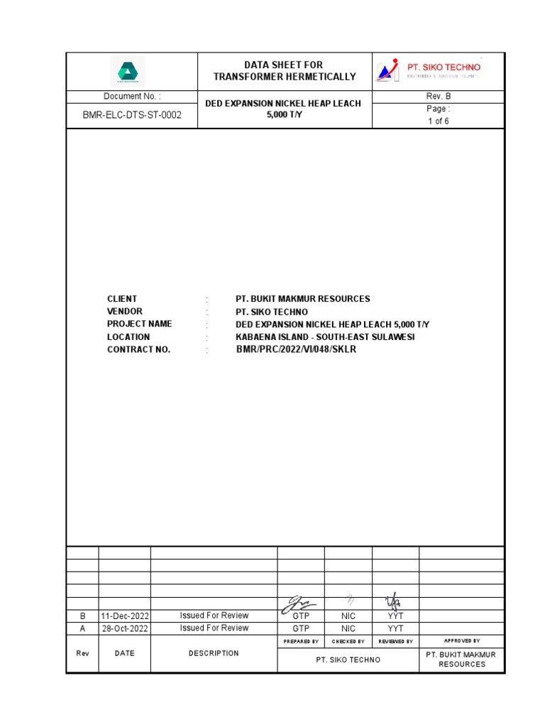 BMR Elc Dts ST 0002 RB - Data Sheet For Transformer Hermetically Type ...