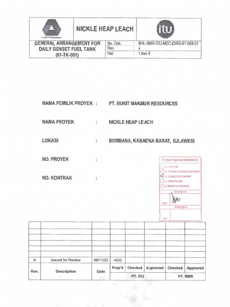 NHL-BMR-ITU-MEC-DWG-61-004-01 General Arrangement For Daily Genset Fuel ...