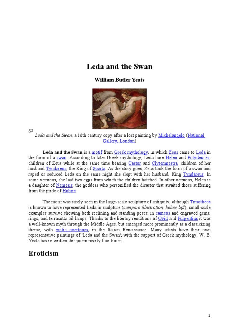 Leda and the Swan poem by Yeats | PDF | Paleo Balkan Mythology | Paintings