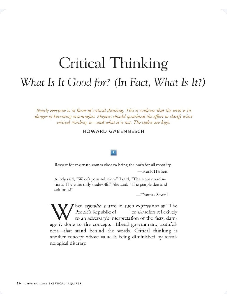 Critical Thinking What Is It Good For in Fact What Is It | PDF