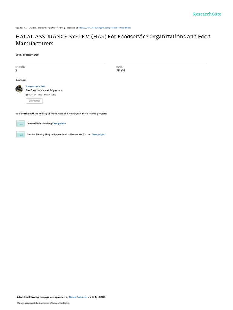 HALAL ASSURANCE SYSTEM (HAS) For Foodservice Organizations and Food ...