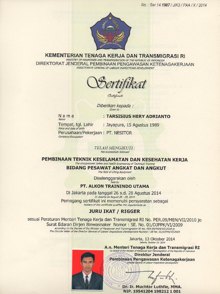 Sertifikat Rigger | PDF