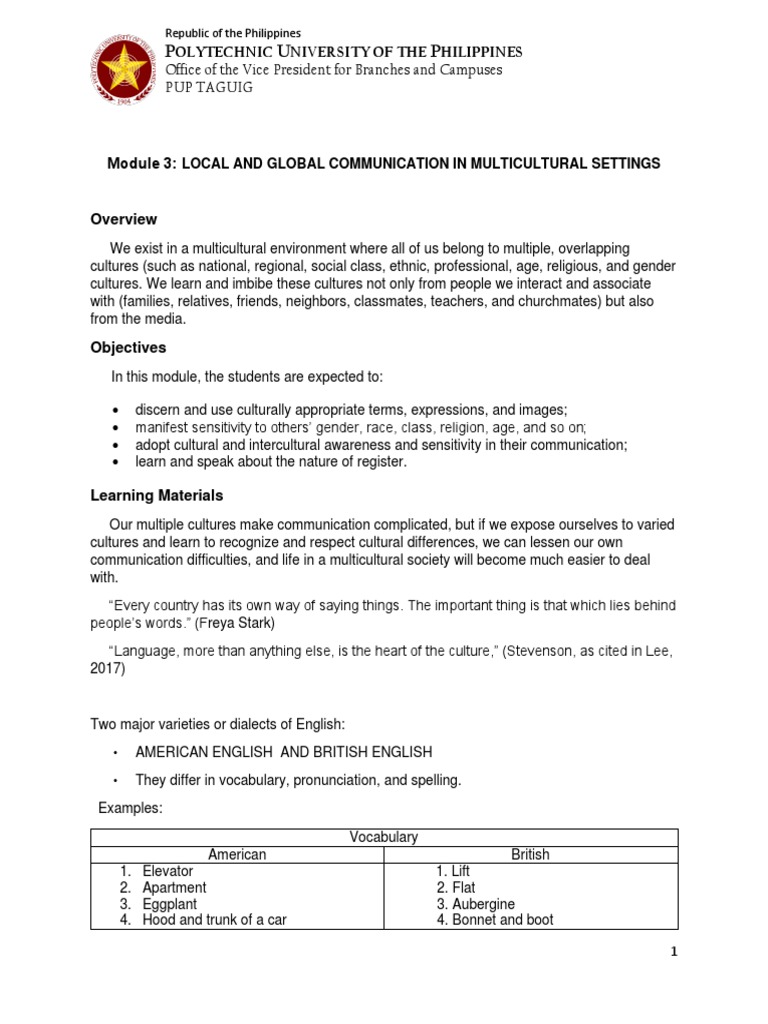 Module 3local and Global Communication in Multicultural Settings | PDF ...