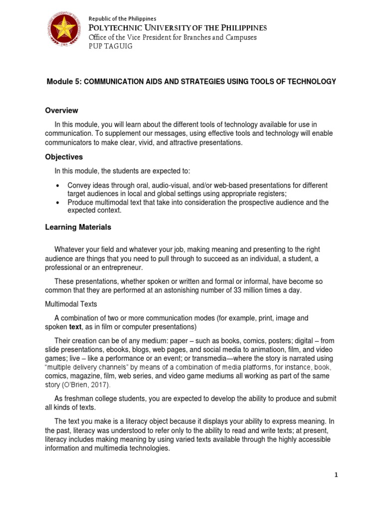 Module 5 Communication Aids | Download Free PDF | Communication | Mass Media