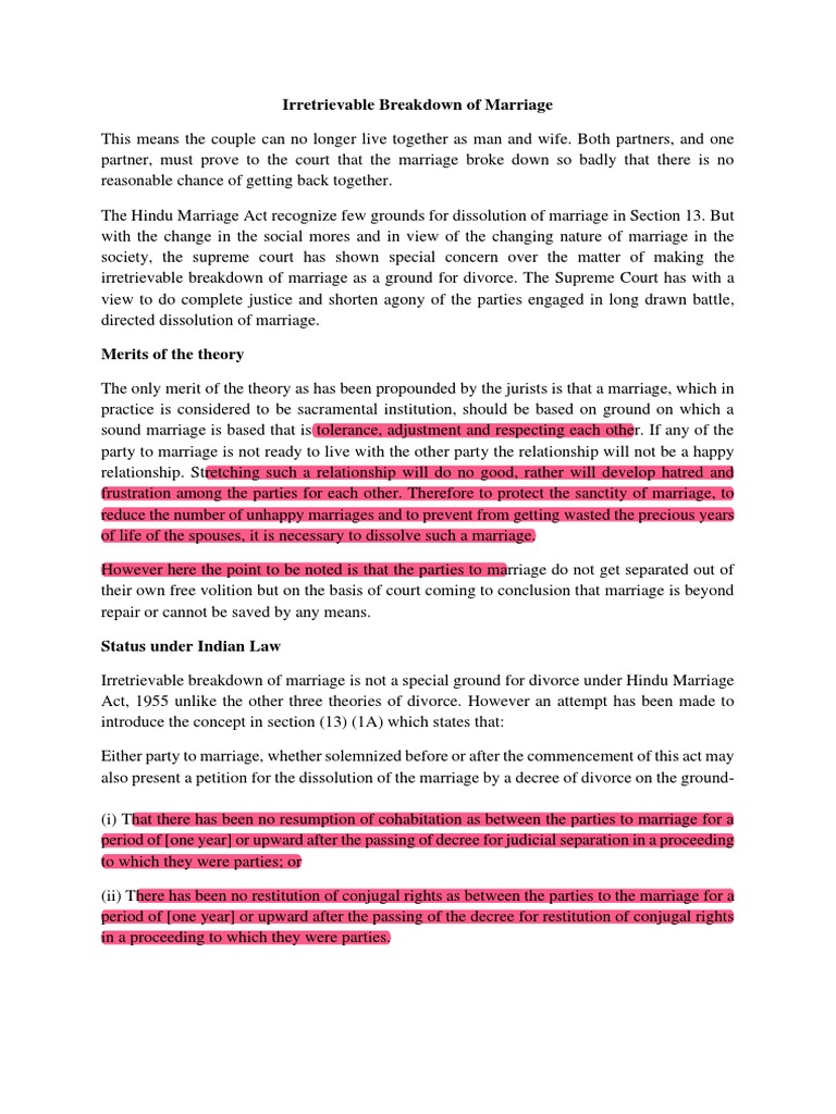 Irretrievable Breakdown of Marriage | PDF | Divorce | Marriage