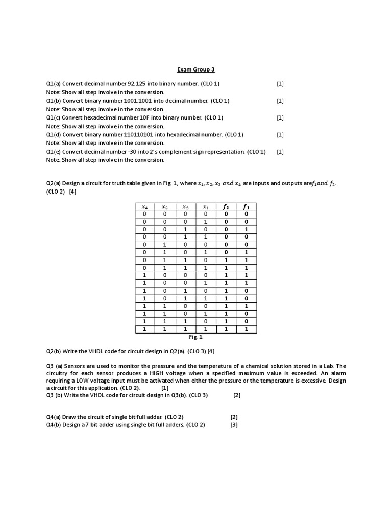 DLD Exam | PDF | Bit | Arithmetic