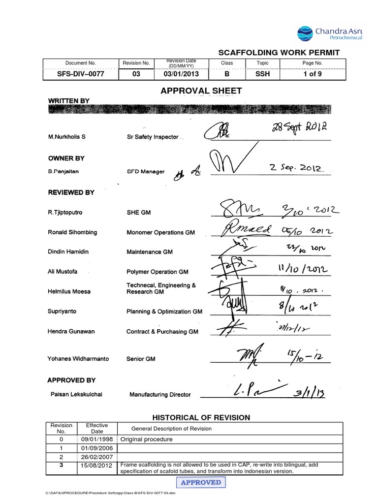 Att. 7 Scaffolding Permit | PDF | Scaffolding | Mechanical Engineering