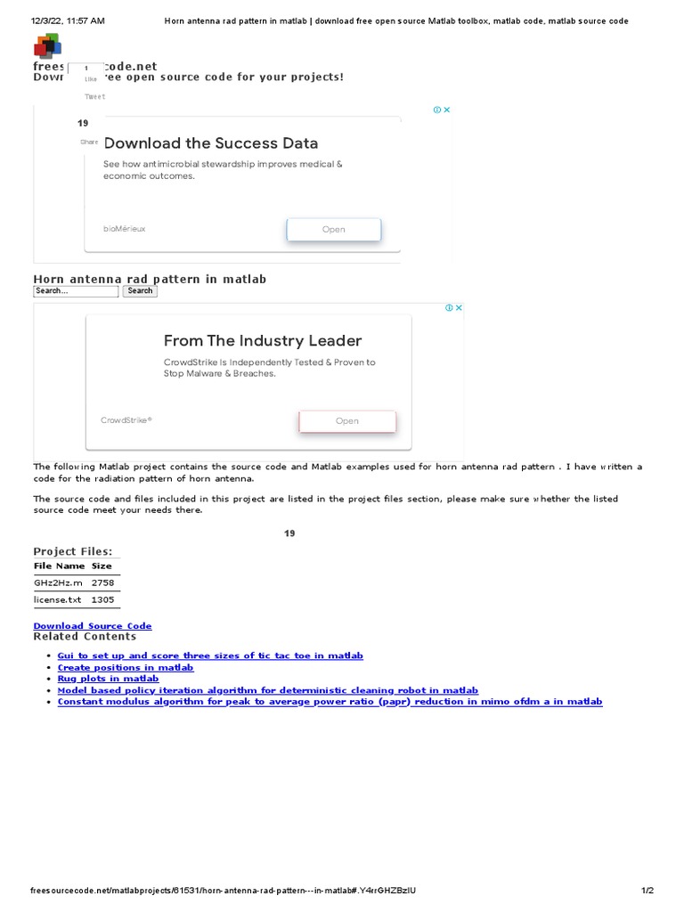 Horn Antenna Rad Pattern in Matlab - Download Free Open Source Matlab Toolbox, Matlab Code ...