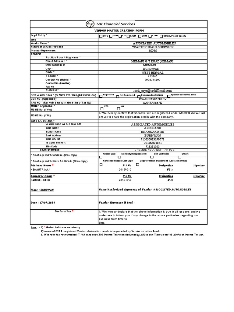 Vendor Creation Form | PDF | Economies | Government Finances