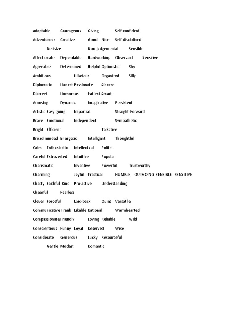 Positive and Negative Personality Traits | PDF