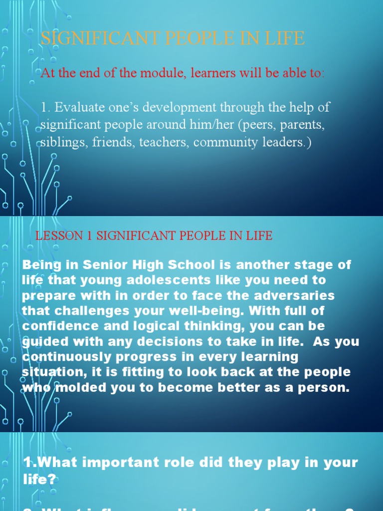 Significant People in Life | PDF | Adolescence | Socialization