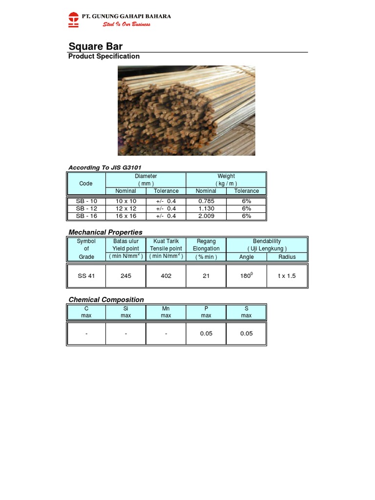 Square Bar Standard Sizes and Specs | PDF
