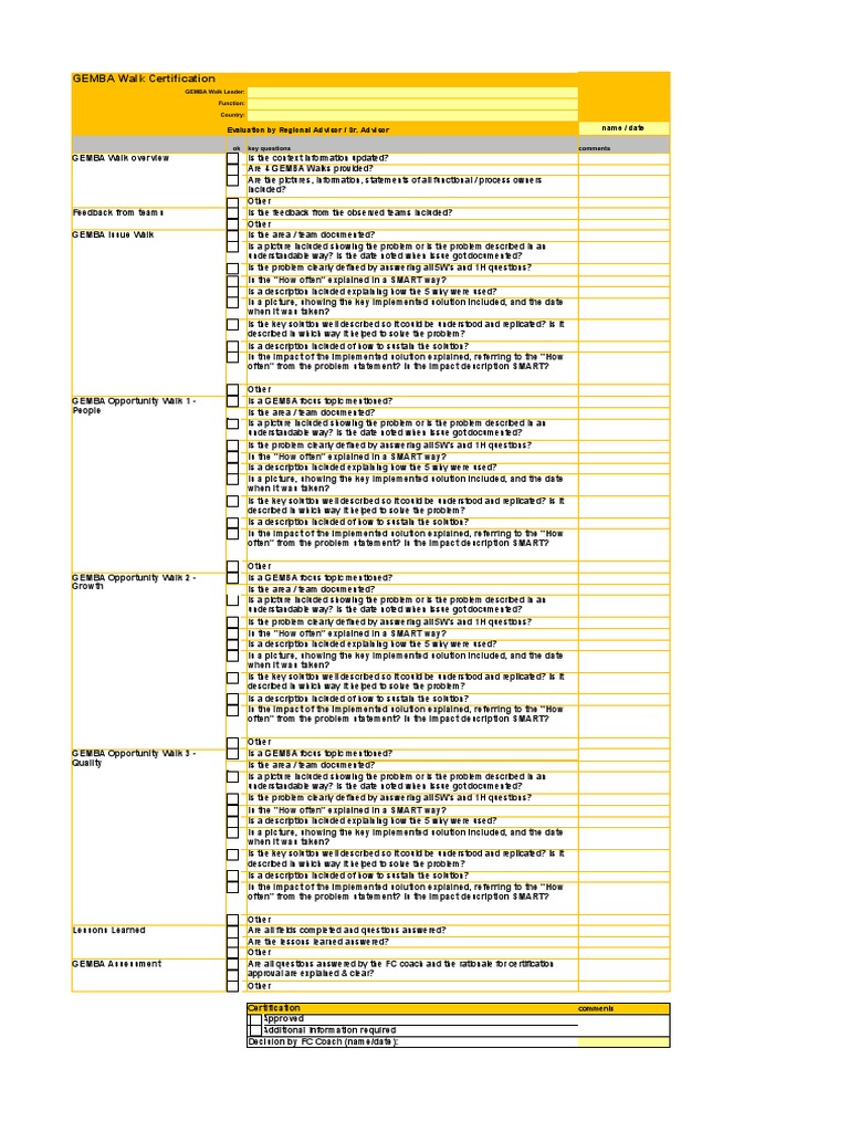 GEMBA Certification Checklist | PDF | Cognition | Learning