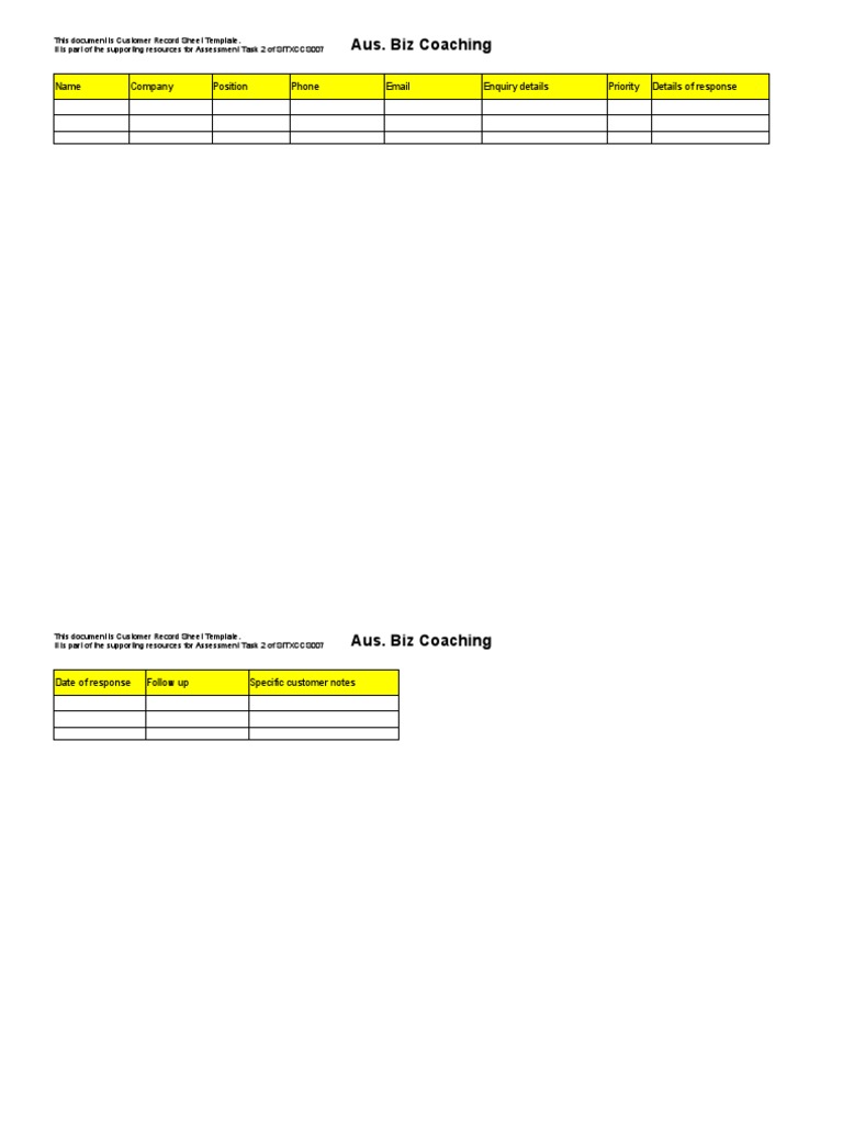 Customer Record Sheet Template | PDF