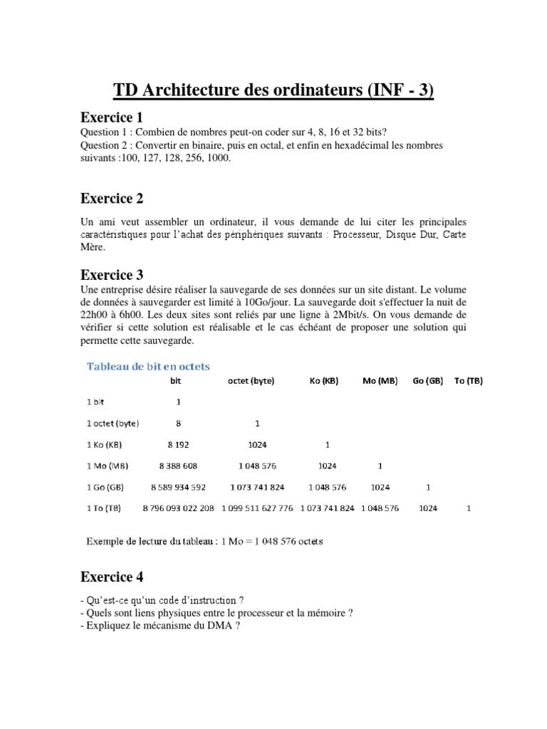TD Architecture Des Calculateurs | PDF | Processeur | Matériel de bureau