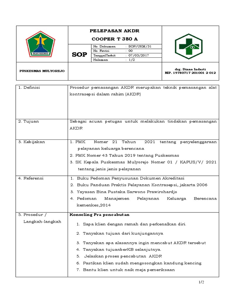 Prosedur Pemasangan dan Pencabutan AKDR | PDF