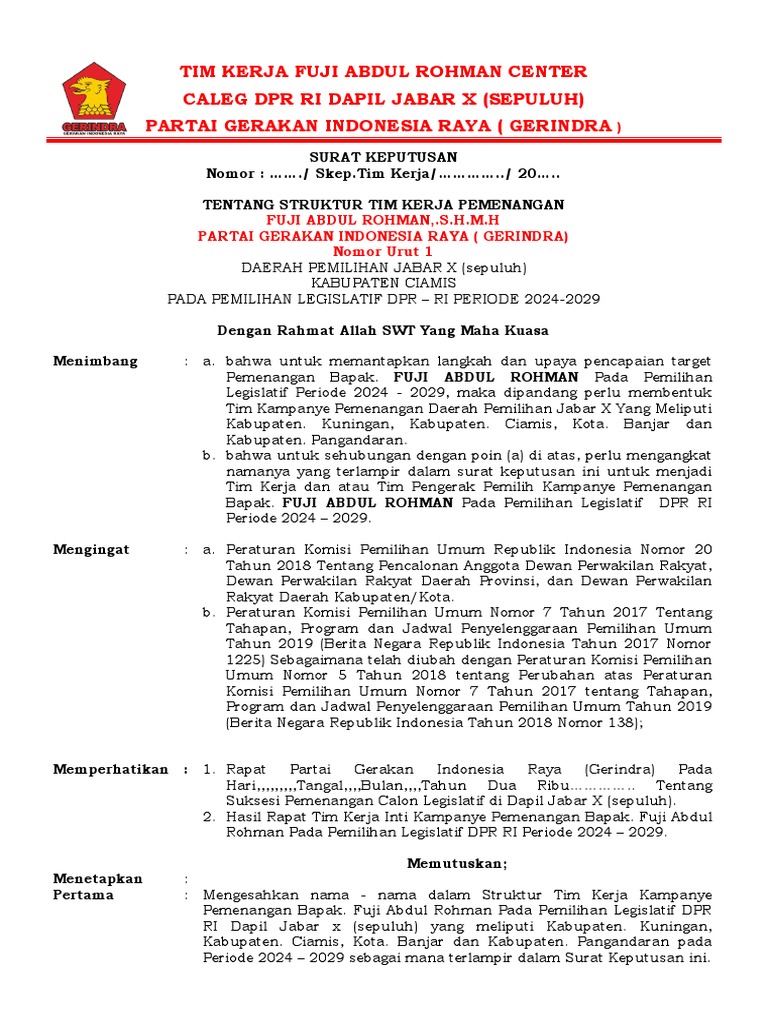 Struktur Tim Pemenangan Fuji Rohman | PDF