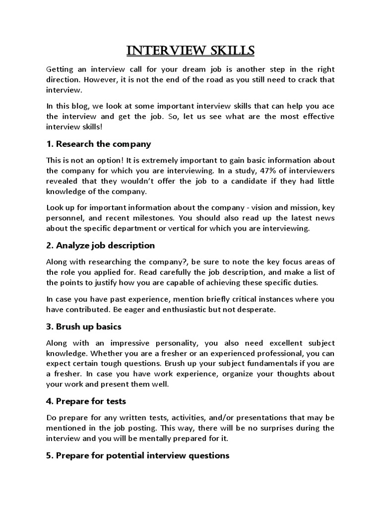 Interview Skills | PDF | Body Language | Experience Interview Skills | PDF | Body Language | Experience