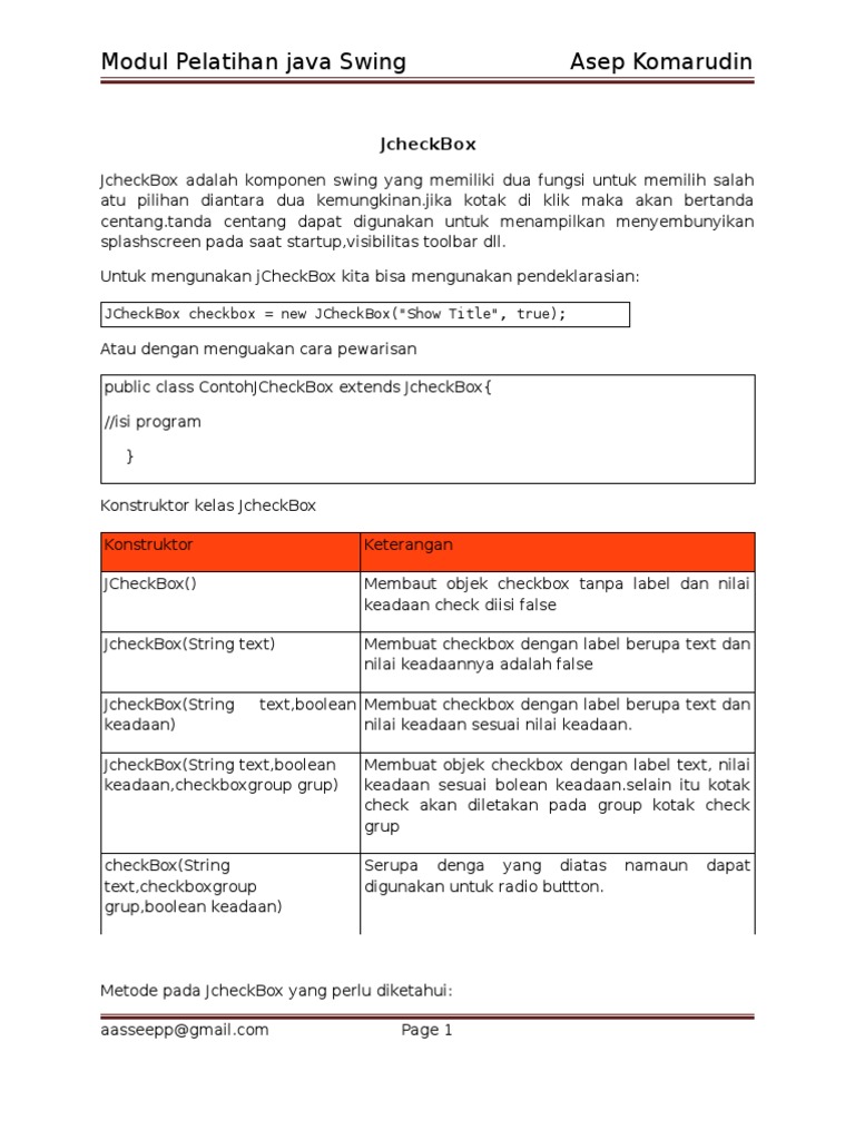 Pertemuan 5 (JCheckBox) | PDF