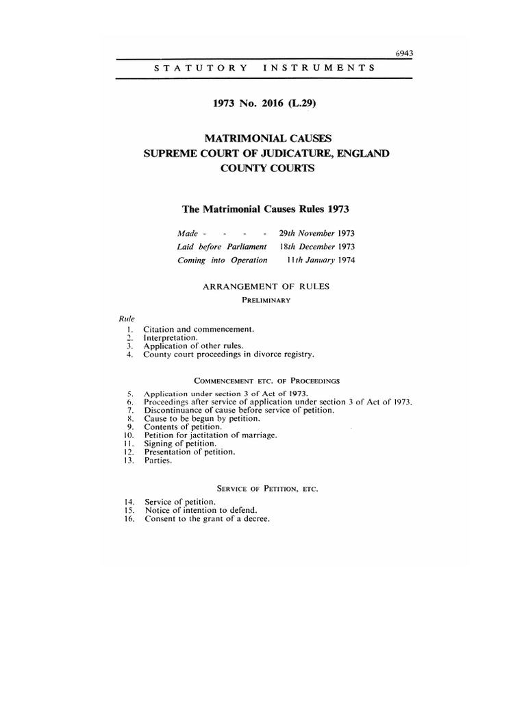 Matrimonial Causes Rules of England 1973 | PDF