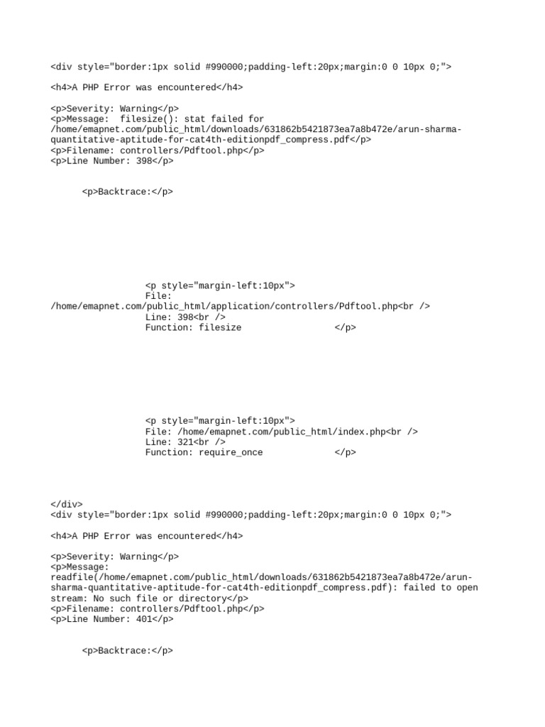 PHP Errors Opening and Reading PDF File | PDF