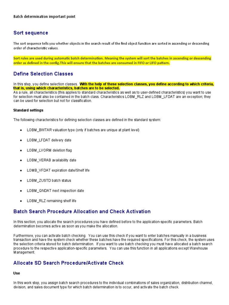 Batch Determination and Allocation in SAP | PDF | Information ...