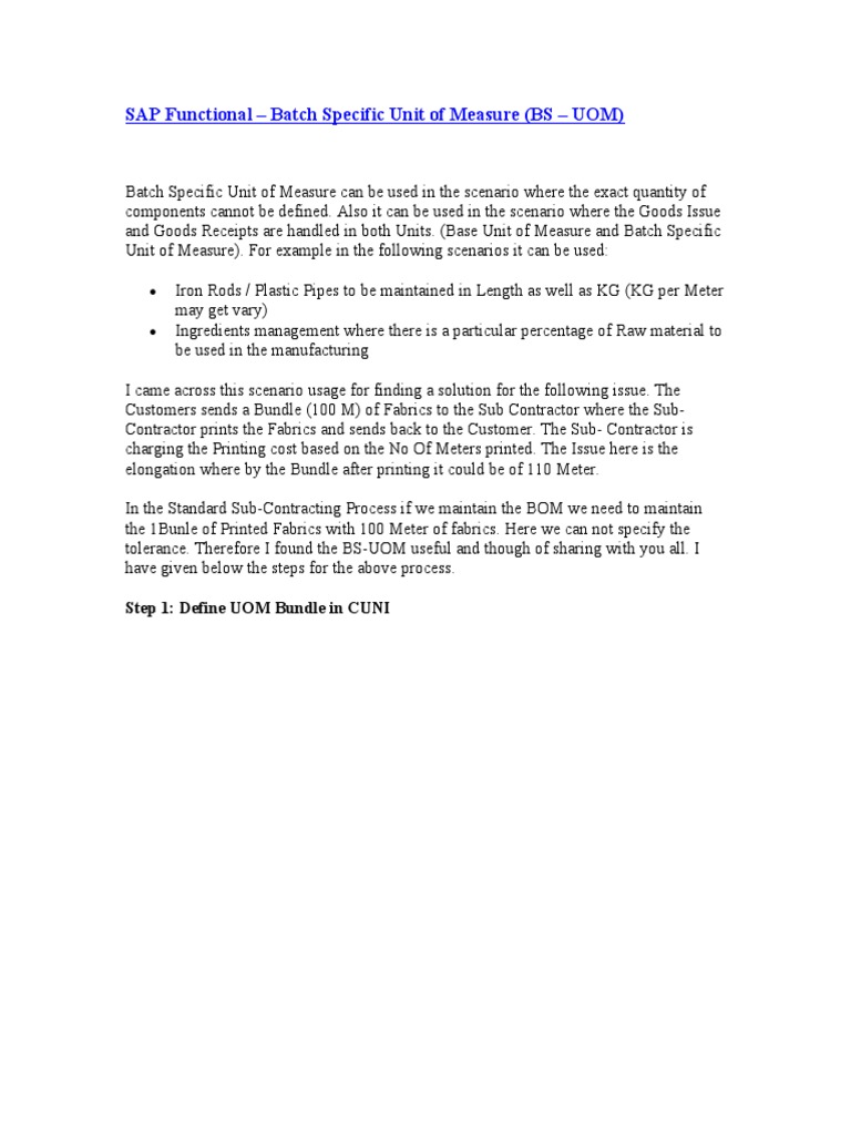 SAP Functional Batch Specific Unit of Measure BS - UOM | PDF ...