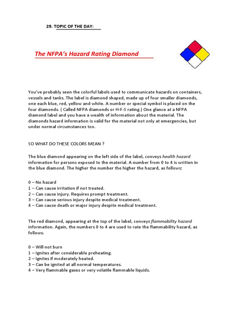 NFPA Hazard Diamond Guide | PDF | Diamond | Chemical Substances