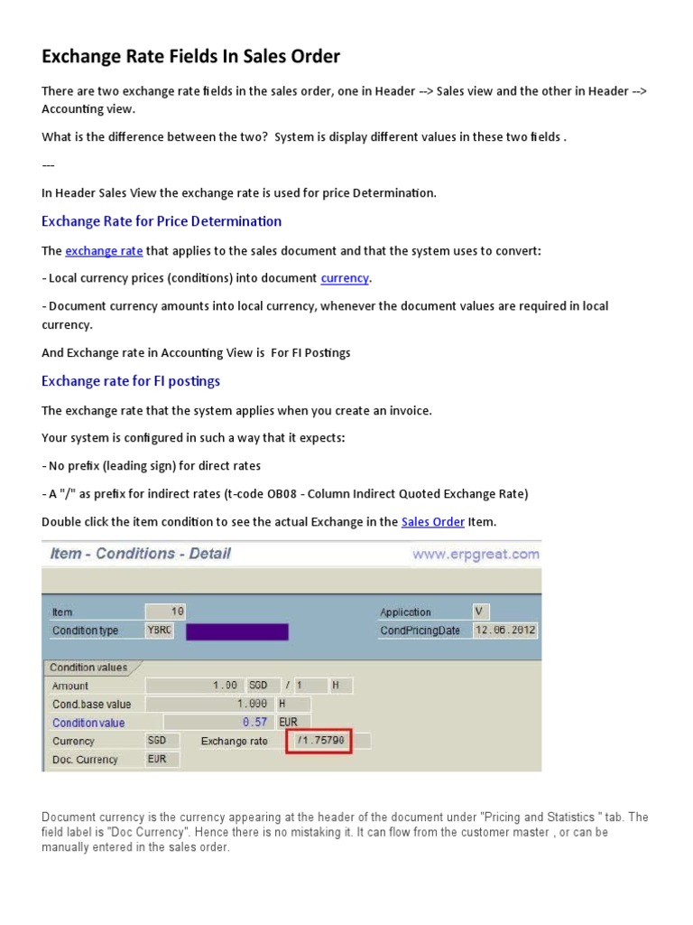 Exchange Rates in Sales Orders Explained | PDF | Currency | Exchange Rate