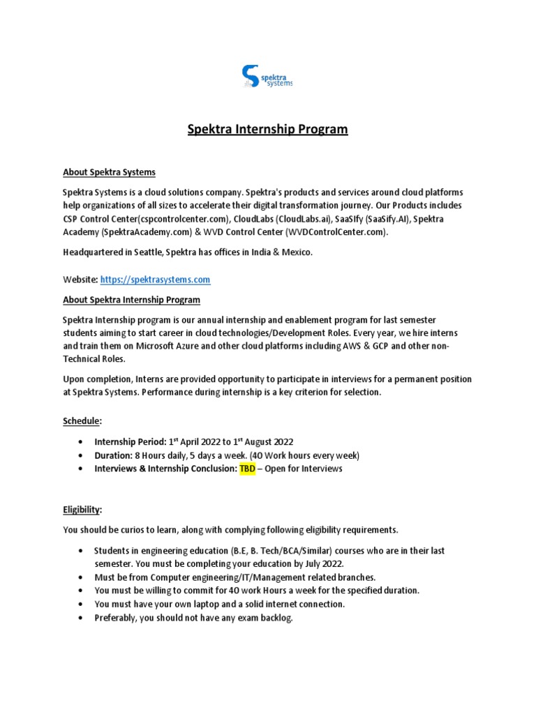 Spektra Internship Program - IT | PDF | Cloud Computing | Internship