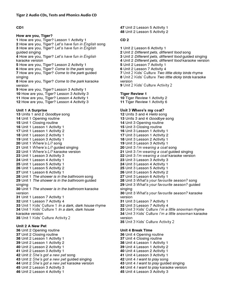 Tiger 2 Pupils Audio Lista Sciezek | PDF