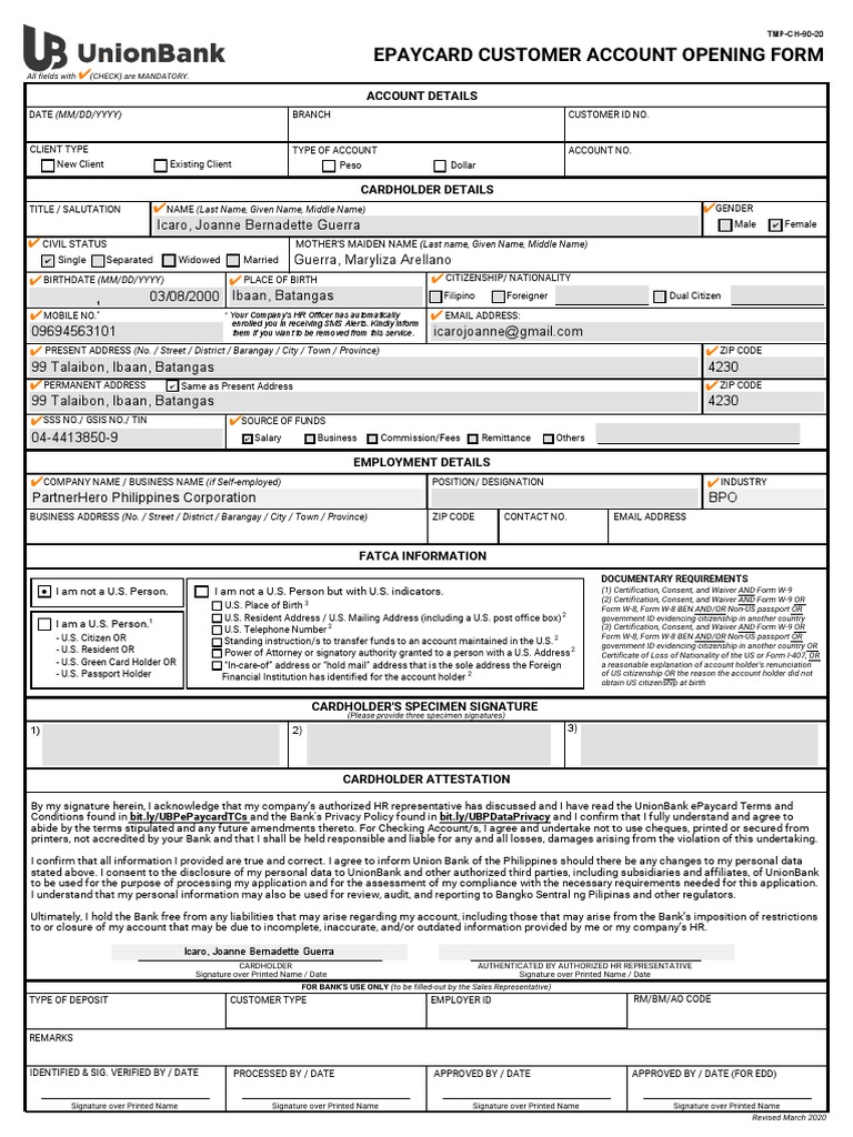 Epaycard - Customer - Account - Opening - Form - BUSTAMANTE, ARGEE L ...