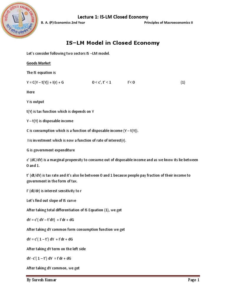 IS-LM Model in Closed Economy Analysis | PDF | Macroeconomics | Economies