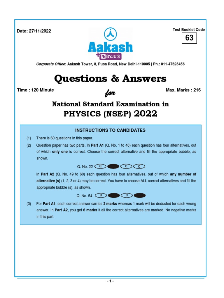 NSEP 2022 Question Paper and Solutions | PDF | Photoelectric Effect ...
